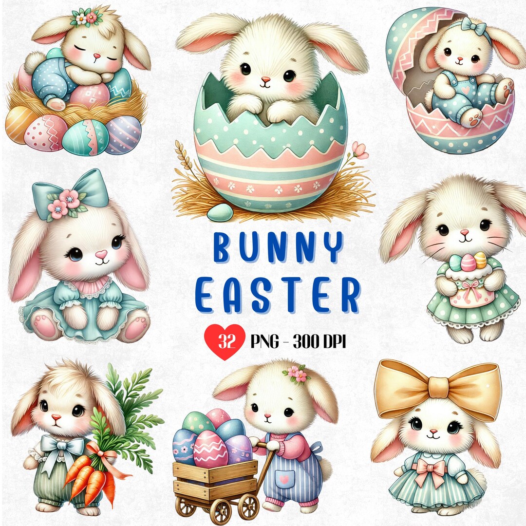 Bunnies Easter Clipart, Cute Bunny Clipart, Easter Clipart, Easter ...