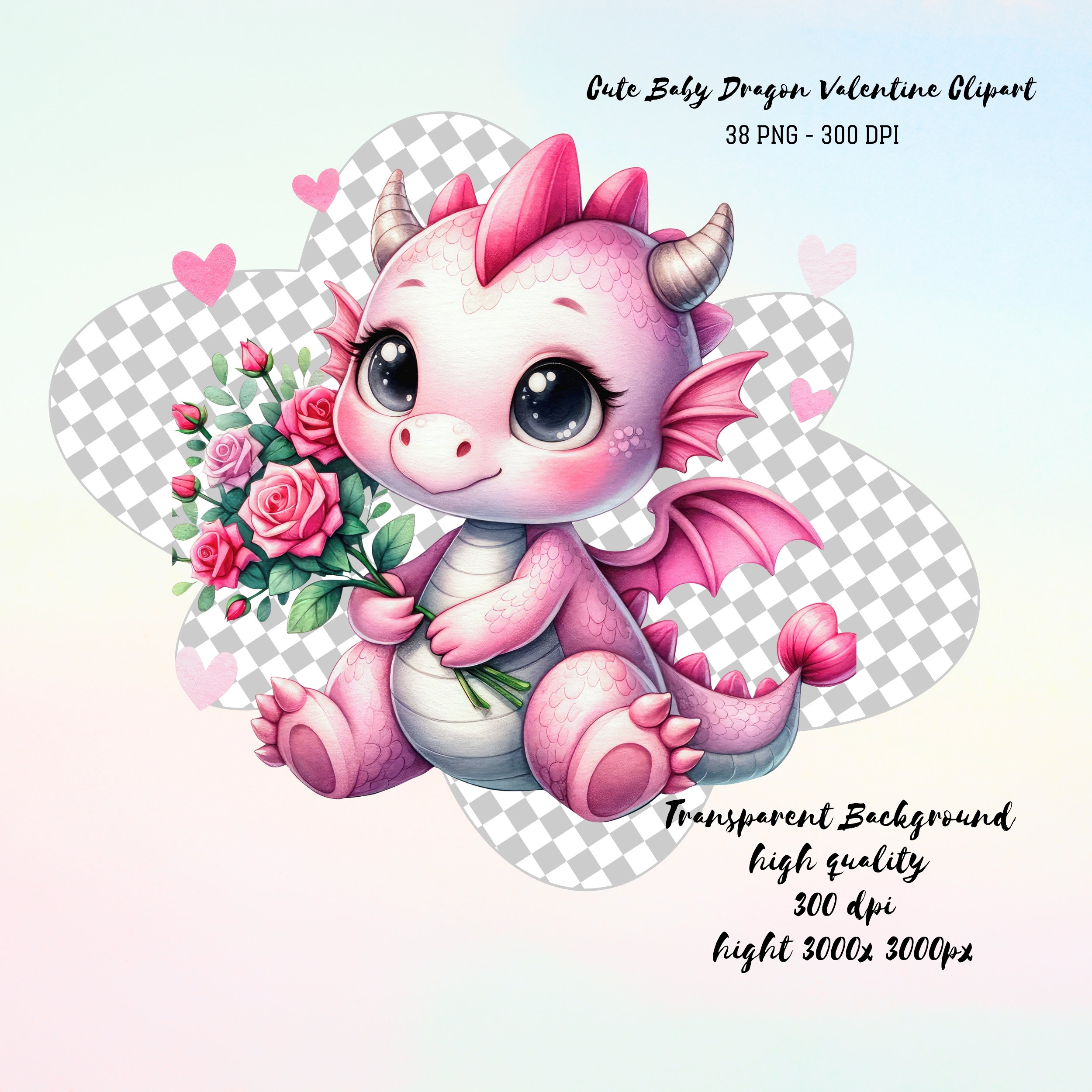 Cute Baby Dragon Valentine Clipart, Dragon Love PNG, Valentine ...