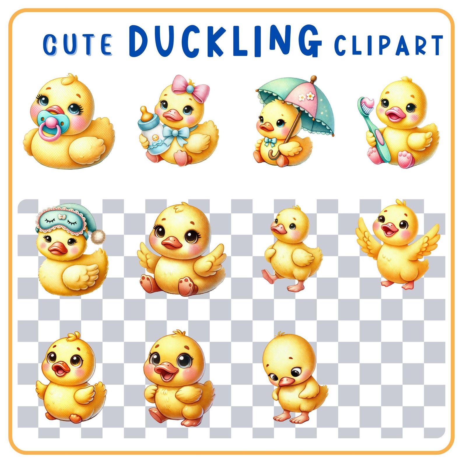 Cute Duckling Clipart, Watercolor Cute Ducks Clipart, Spring Clipart ...