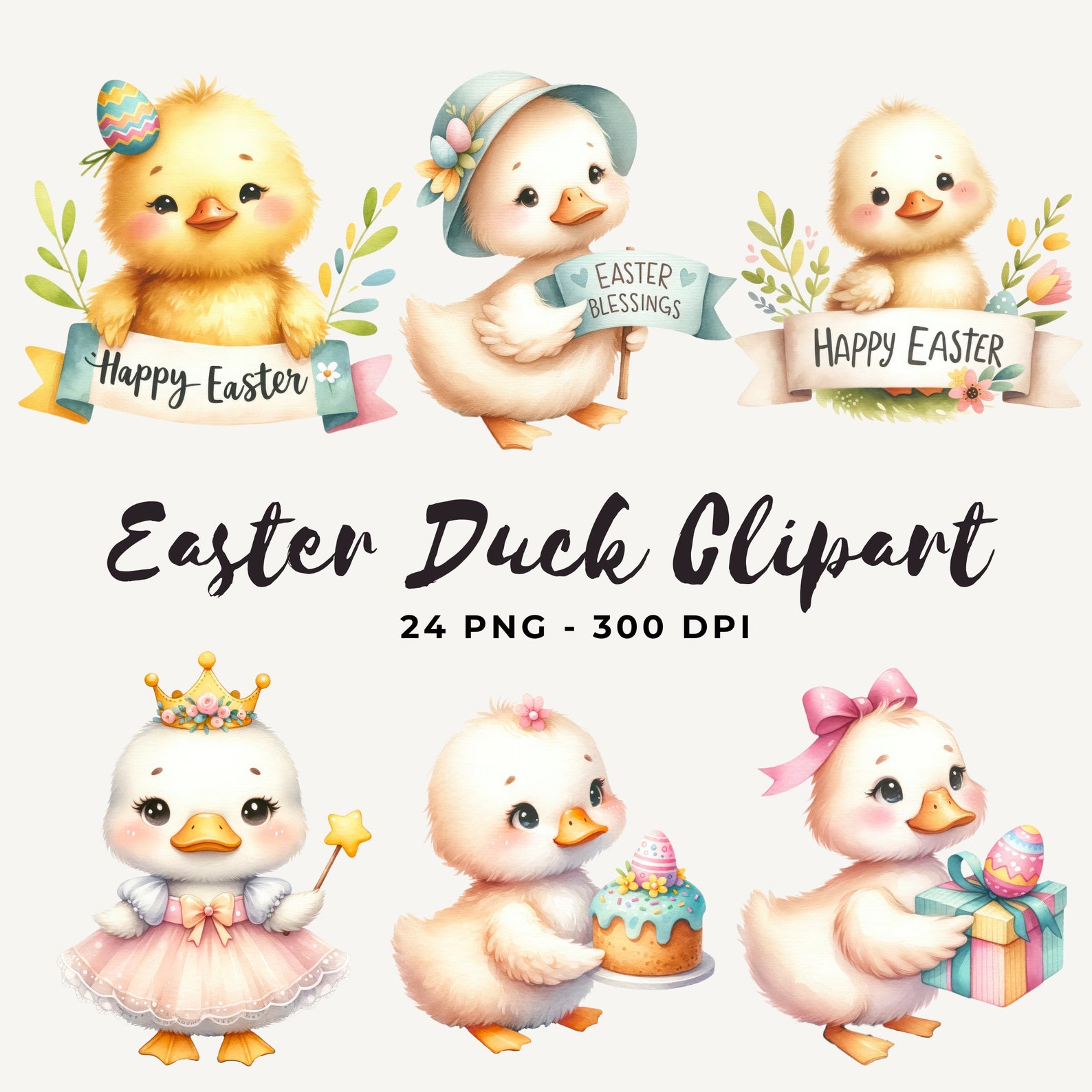 Easter Duck Clipart, Watercolor Cute Ducks Clipart, Spring Clipart ...