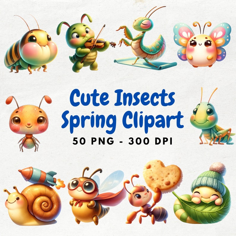 Cute Insects Spring Clipart, Cute Bugs Clipart, Garden Bugs Clipart ...