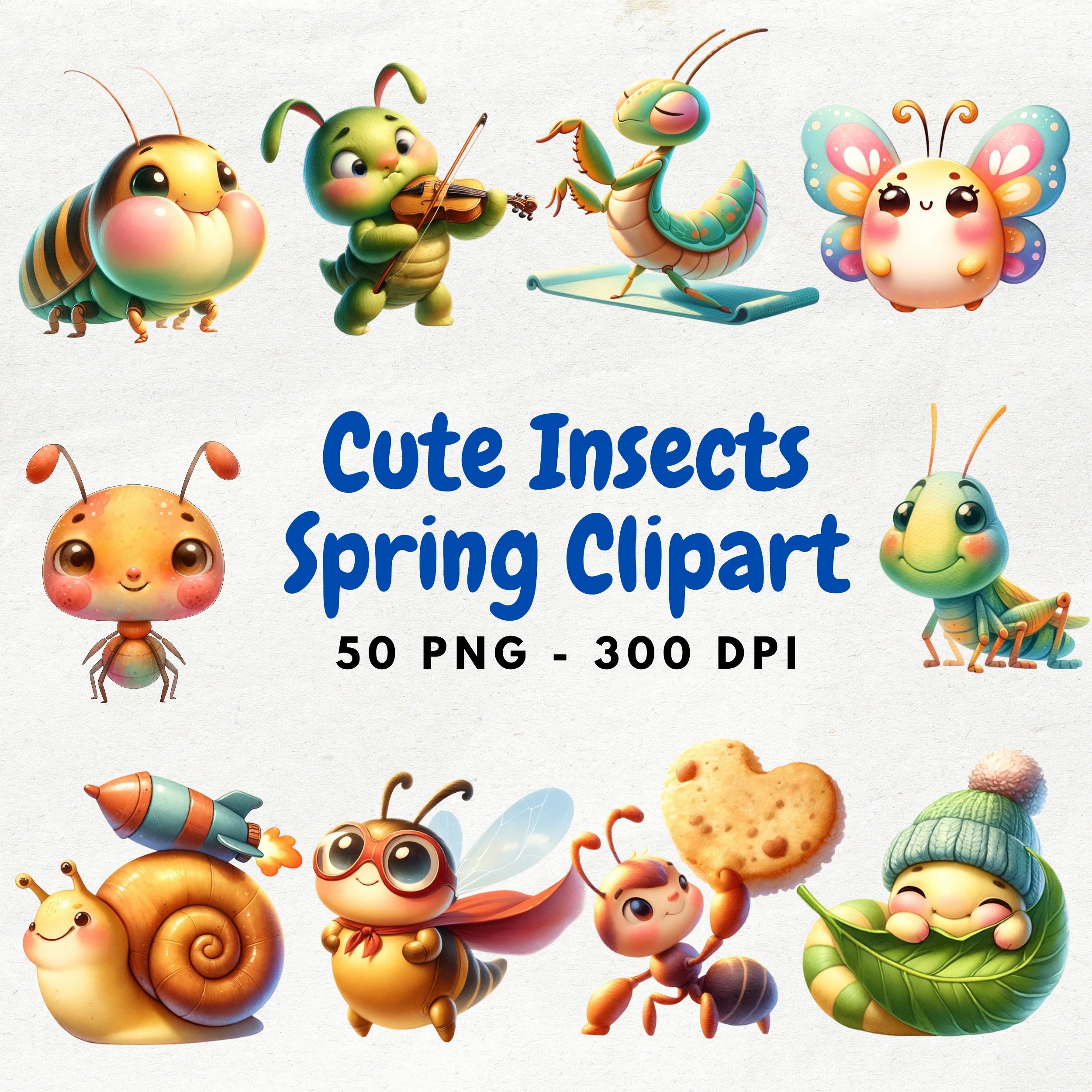 Cute Insects Spring Clipart, Cute Bugs Clipart, Garden Bugs Clipart ...