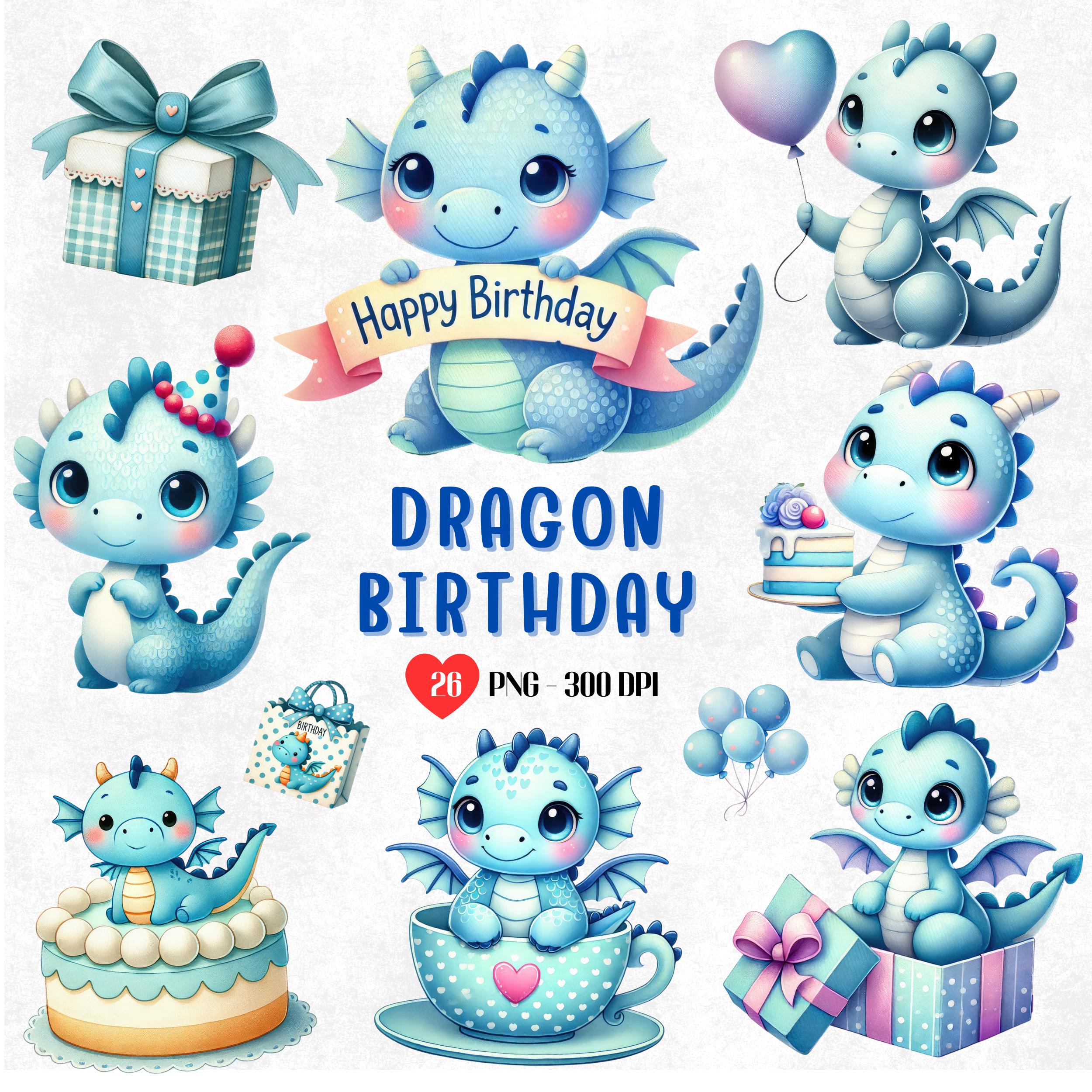 Dragon Birthday Clipart: Watercolor Baby Dragons (digital Download ...