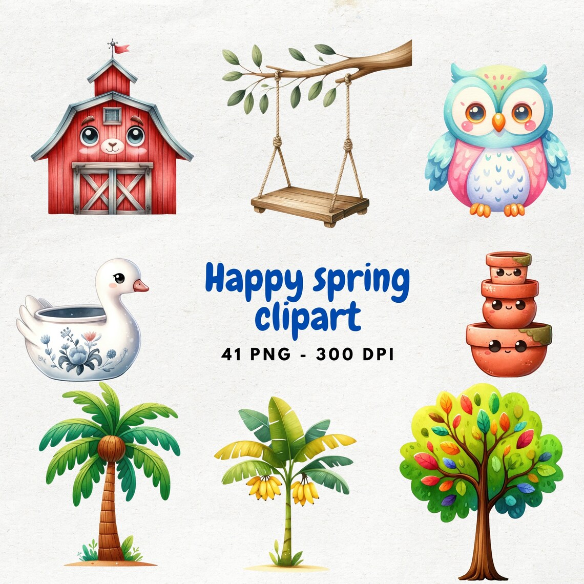 Happy Spring Clipart, Cute Spring Clipart, Spring PNG, Spring Garden ...