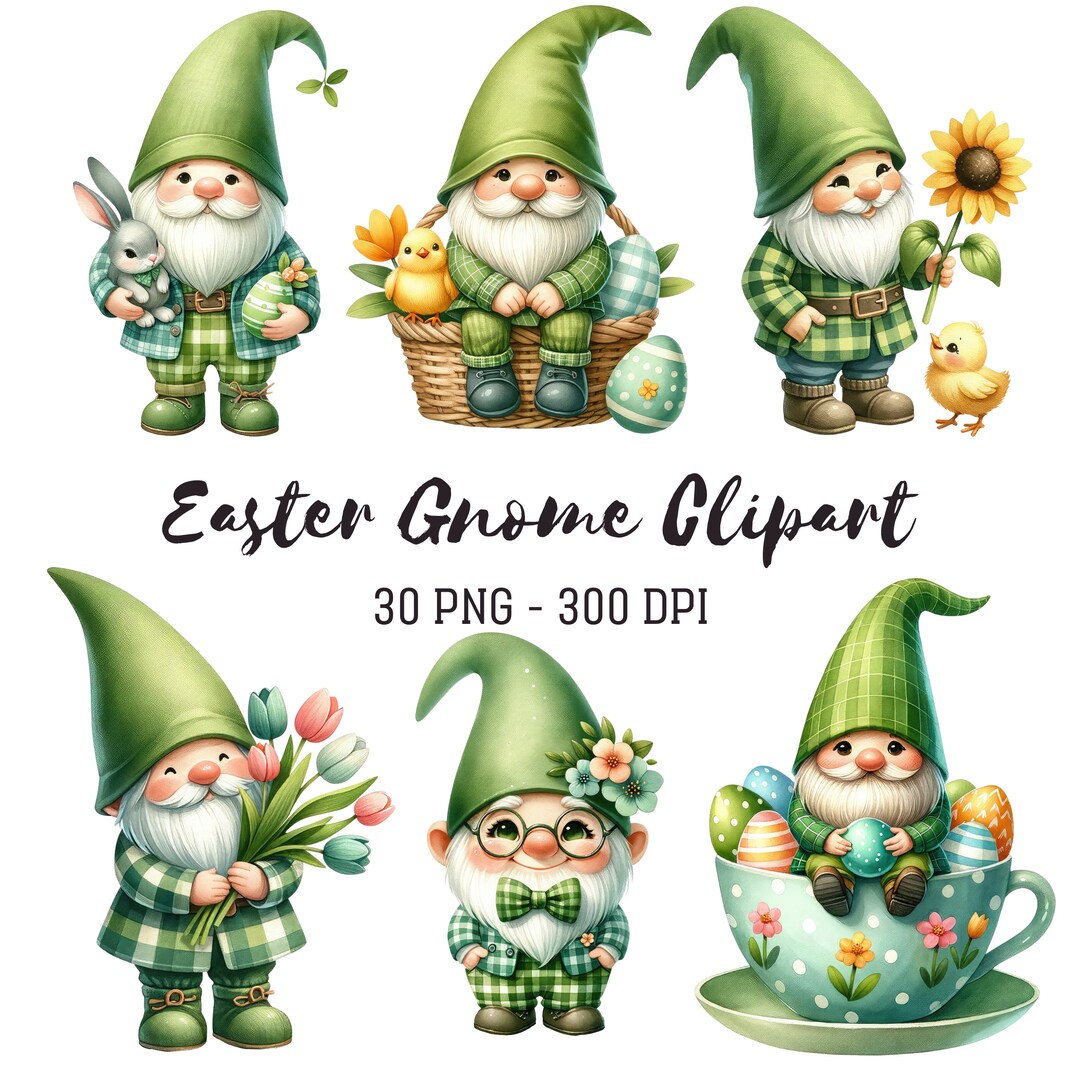Watercolor Easter Gnome Clipart, Gardening Gnome Sublimation Download ...
