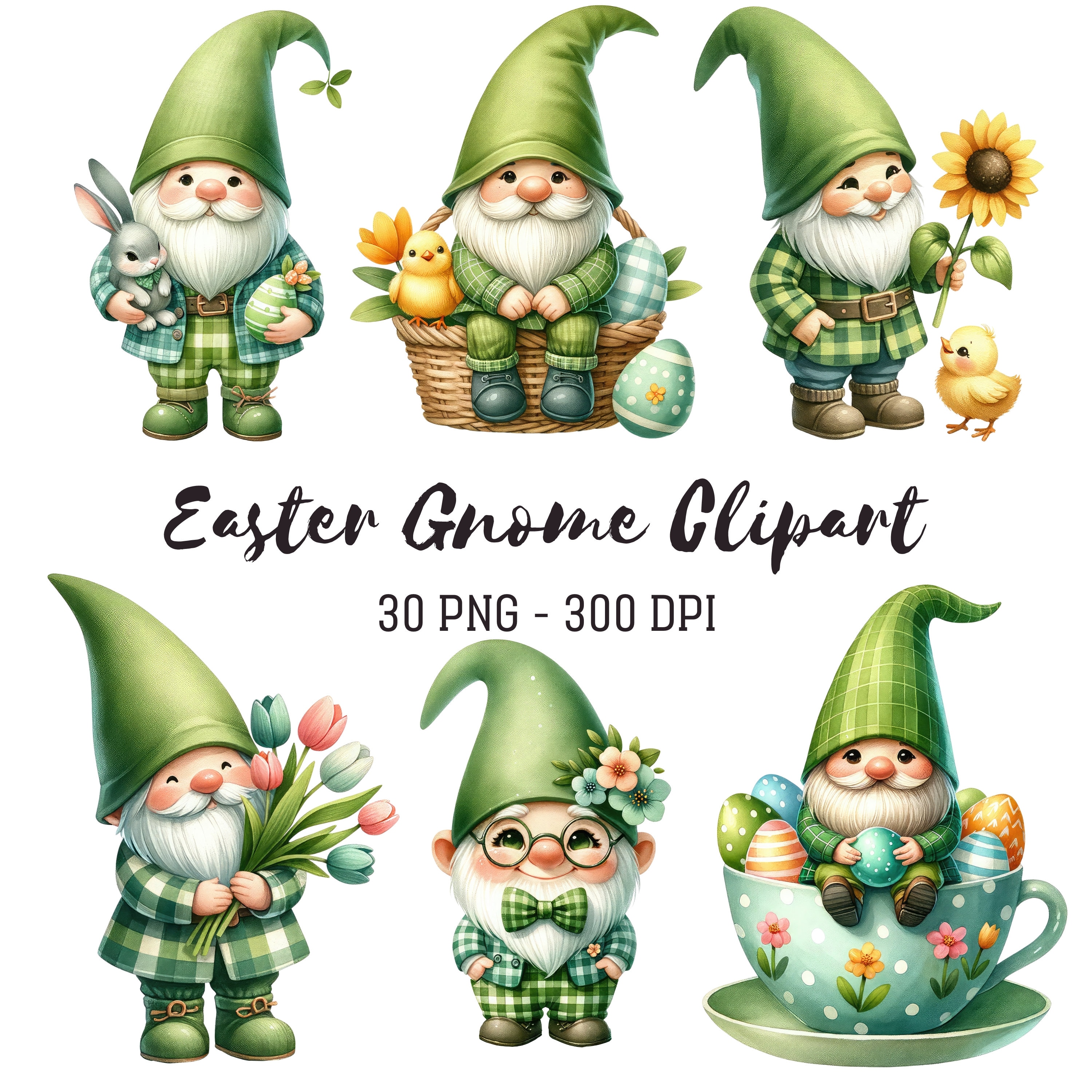 Watercolor Easter Gnome Clipart, Gardening Gnome Sublimation Download ...