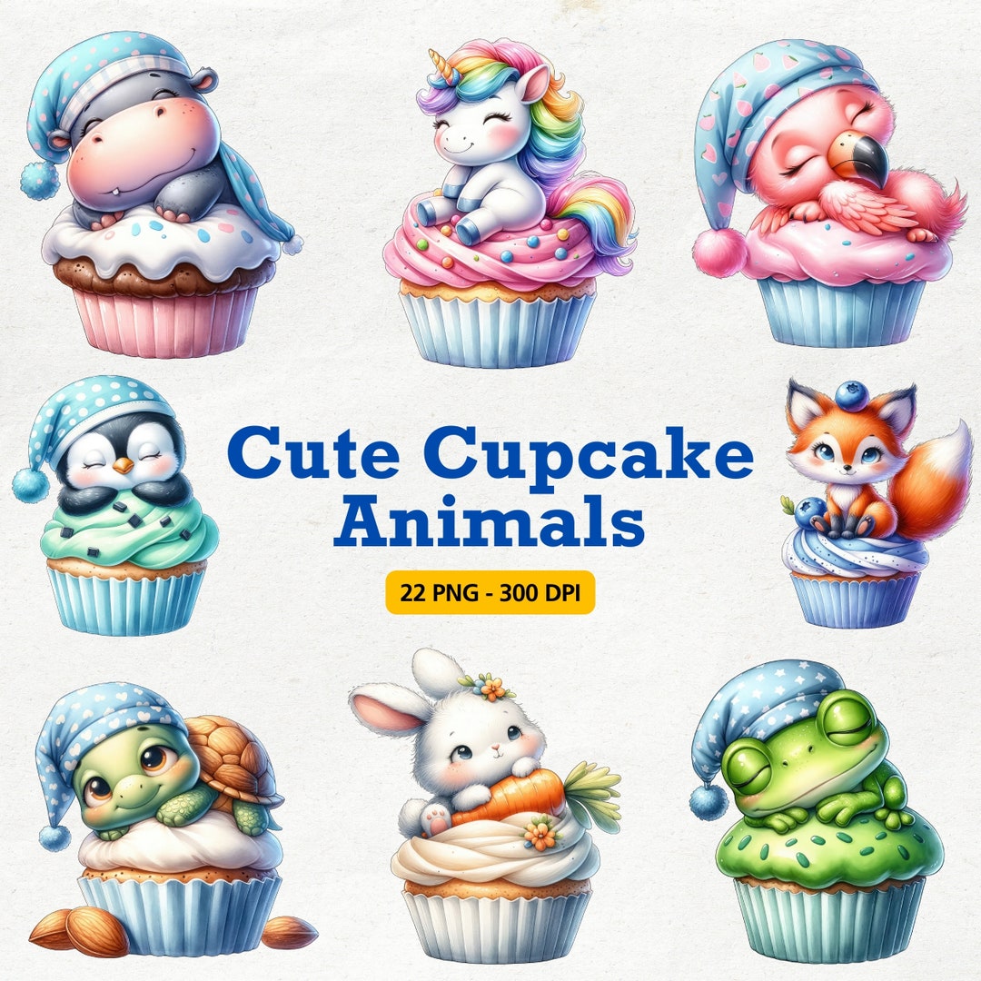 Cute Cupcake Animals Clipart, Birthday Cupcakes, Sleepy Animals ...