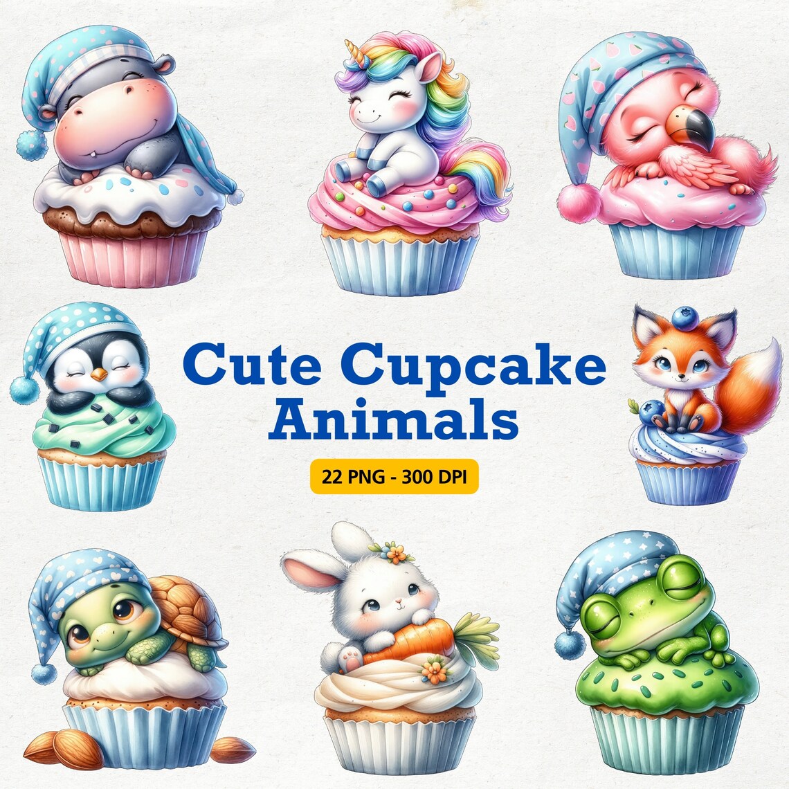 Cute Cupcake Animals Clipart, Birthday Cupcakes, Sleepy Animals ...