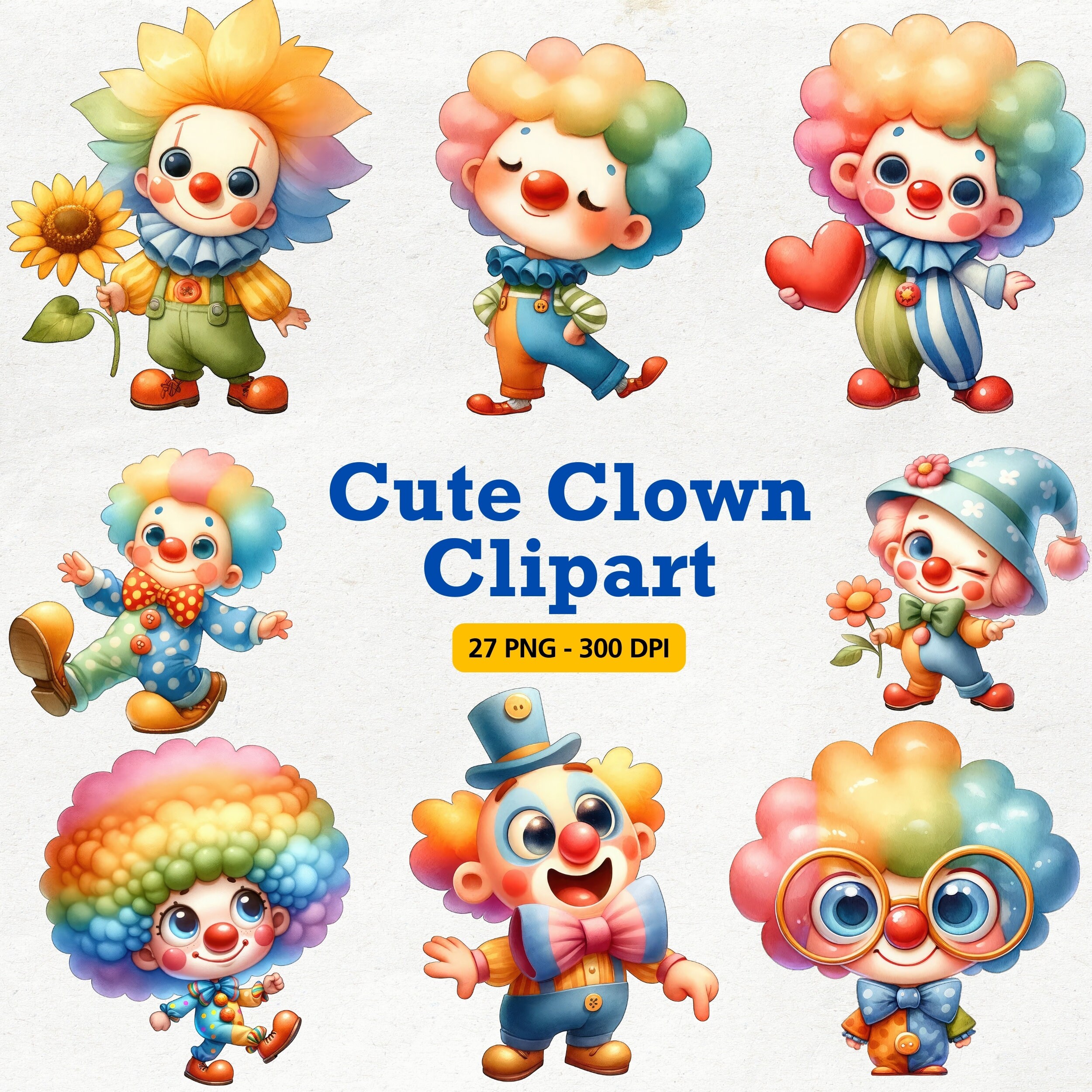 Cute Clown Clipart Set, Circus PNG Graphics (digital Download) - Etsy