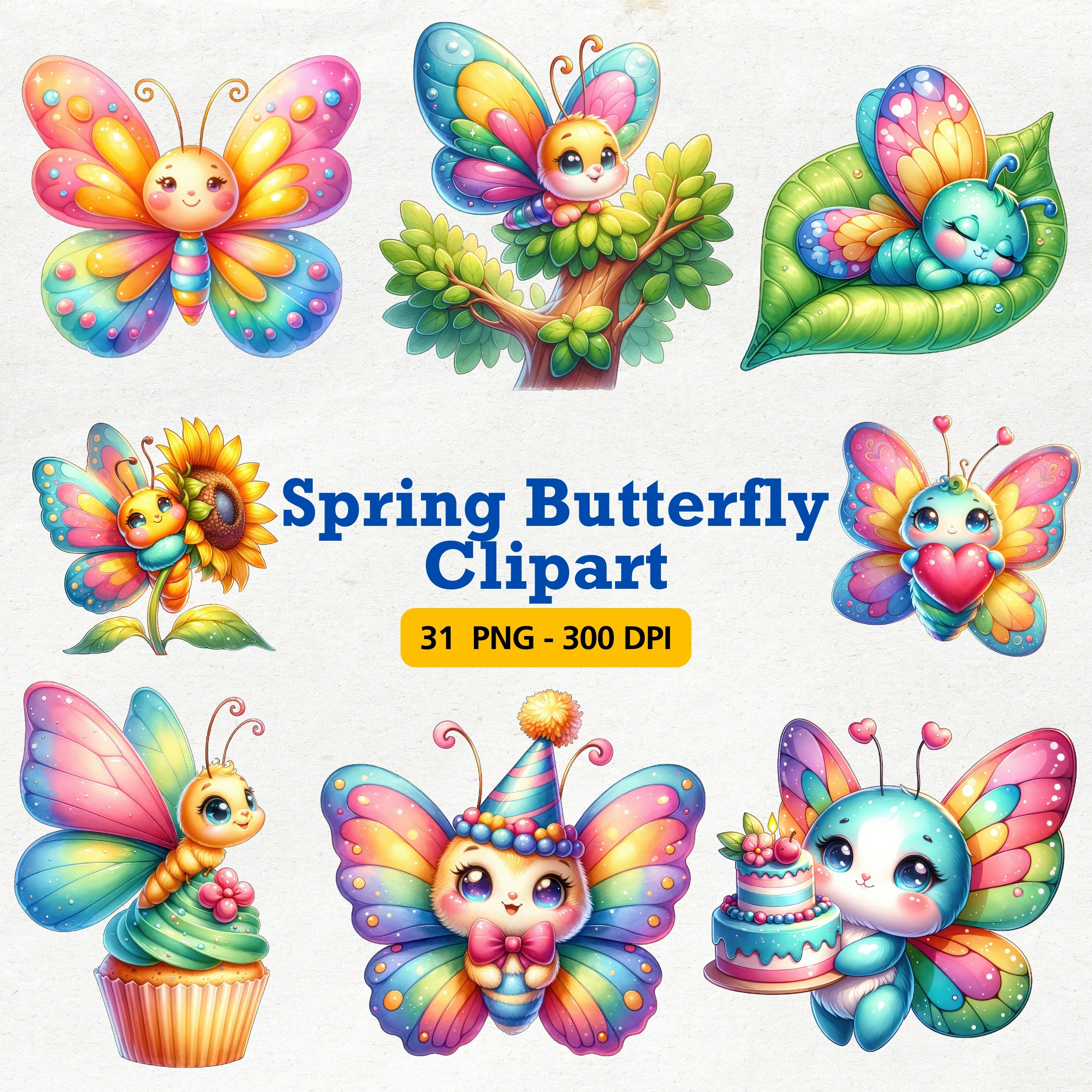 Watercolor Spring Butterfly Clipart, Cute Butterfly Clipart, Bug, Baby ...