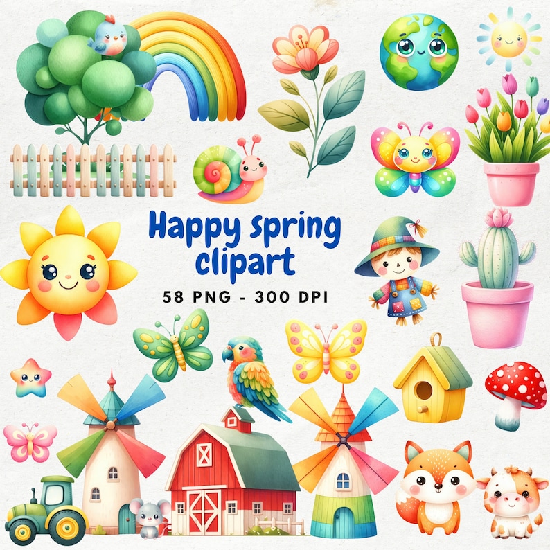 Happy Spring Clipart, Cute Animals Clipart, Seasonal Activities ...