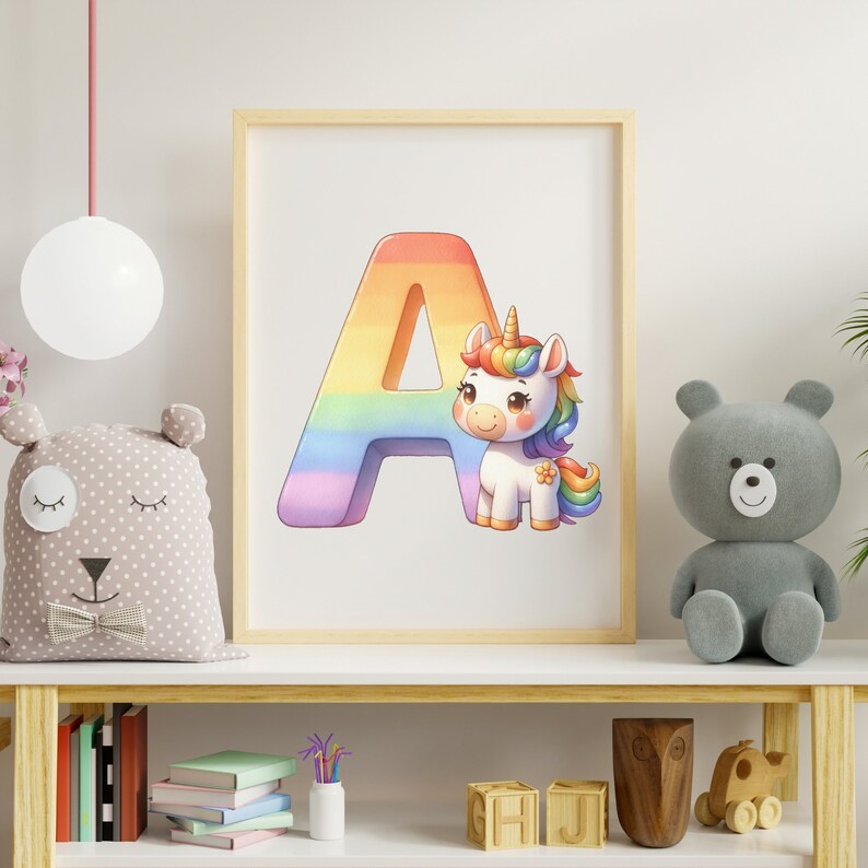 Watercolor Unicorn Alphabet PNG: Rainbow Font, Numbers (digital ...
