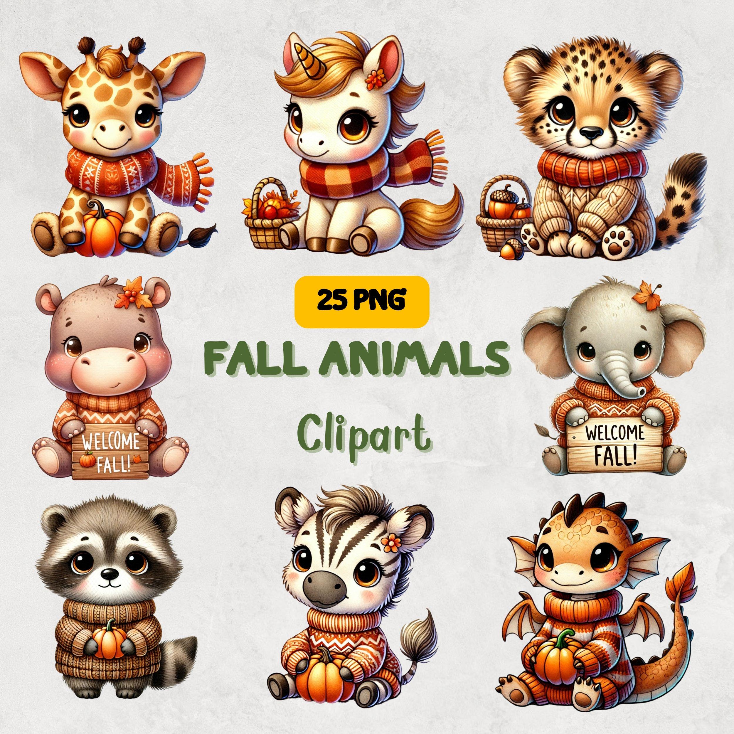 Watercolor Autumn Animals Clipart, Fall Animals Clipart, Baby Jungle ...