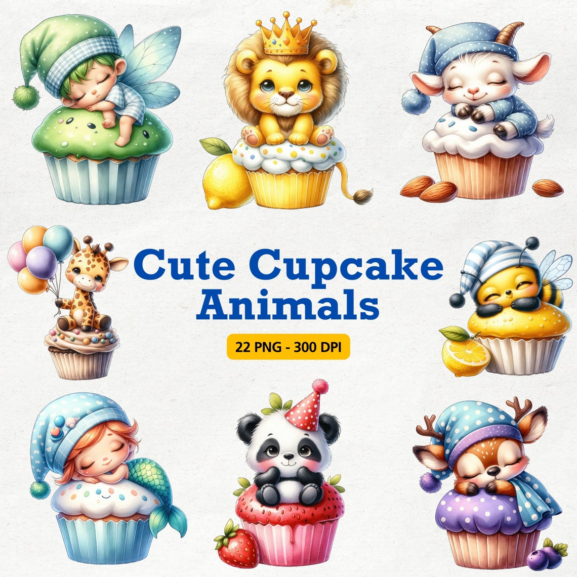 Cute Cupcake Animals Clipart, Birthday Cupcakes, Sleepy Animals ...