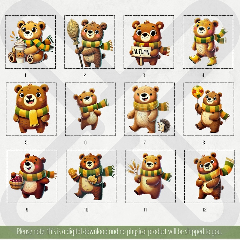 Autumn Bear Clipart: Teddy Bear PNG, Fall Thanksgiving (digital ...