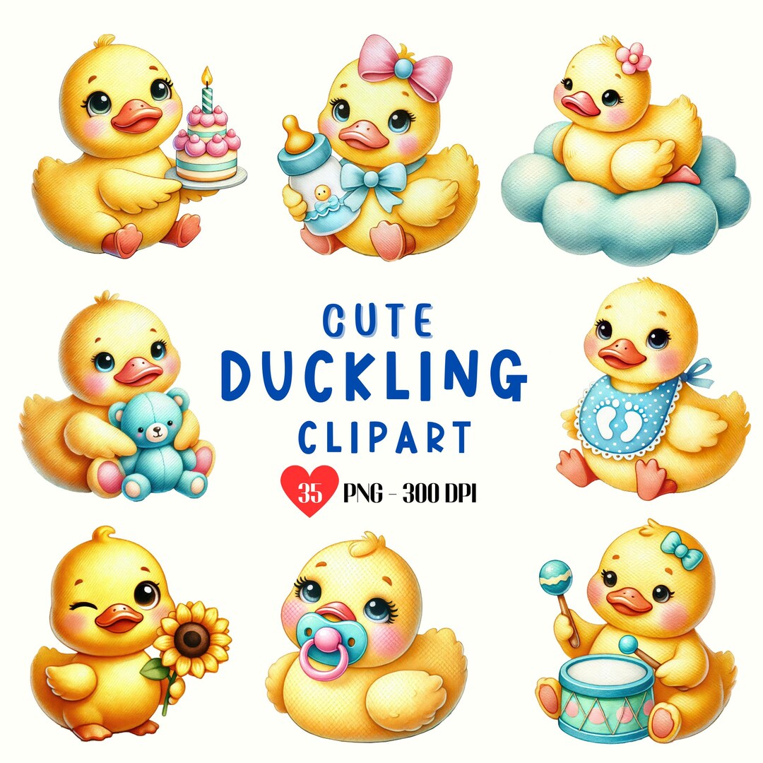 Cute Duckling Clipart, Watercolor Cute Ducks Clipart, Spring Clipart ...