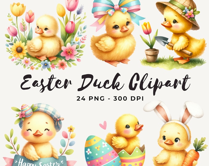 Easter Duck Watercolor Clipart – 36 PNG Cute Ducks With Easter Eggs ...
