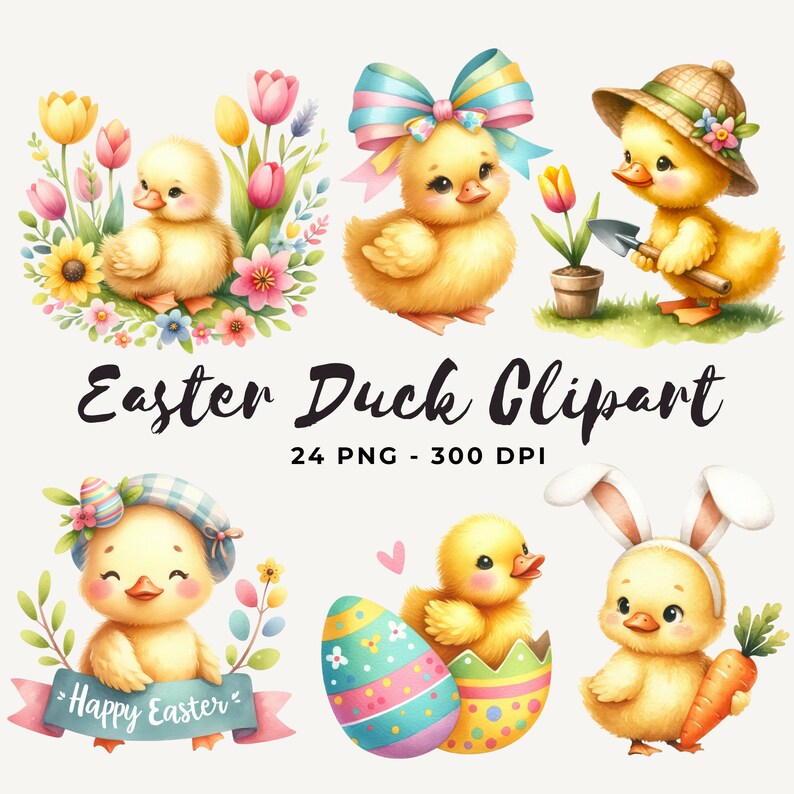 Easter Duck Clipart, Watercolor Cute Ducks Clipart, Spring Clipart ...