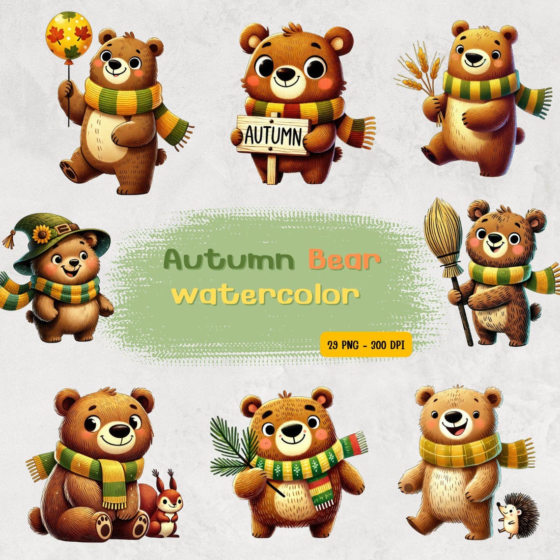 Autumn Bear Clipart, Teddy Bear PNG, Fall Clipart, Cute Baby Bear ...