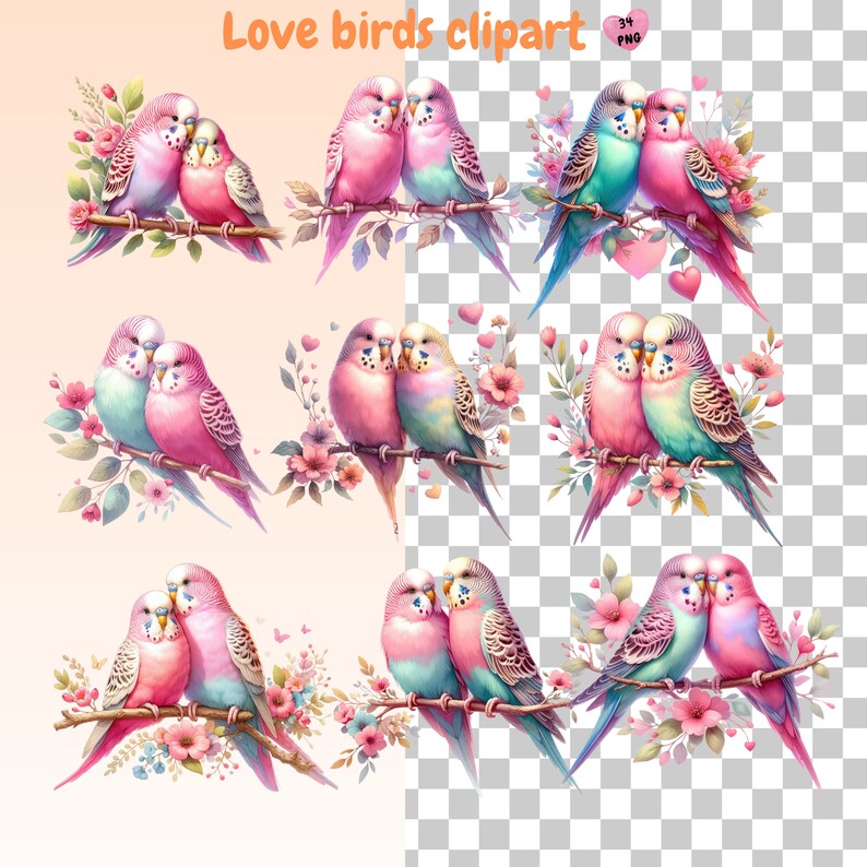 Love Birds Clipart PNG, Valentine Watercolor Clipart PNG, Couple ...