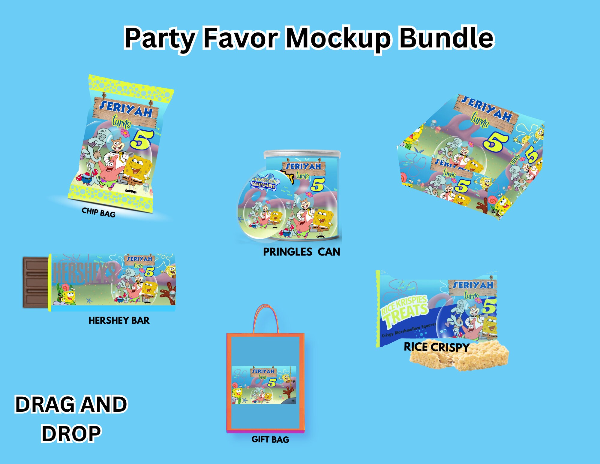 Spongebob and Friends Party Favor Bundle Template Editable - Etsy