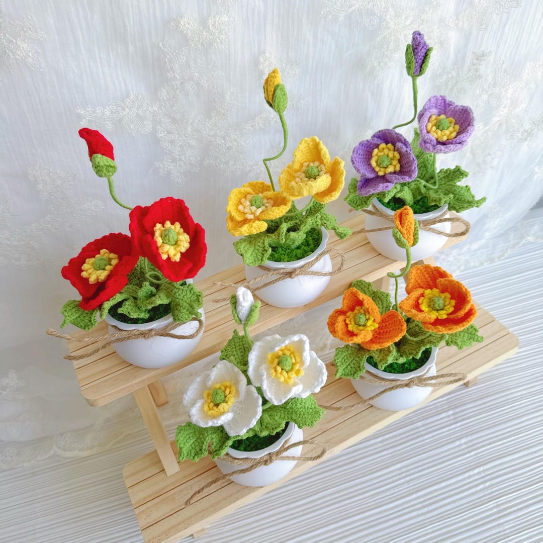Crochet Poppy Flower Pot: Handcrafted Home Decor - Etsy