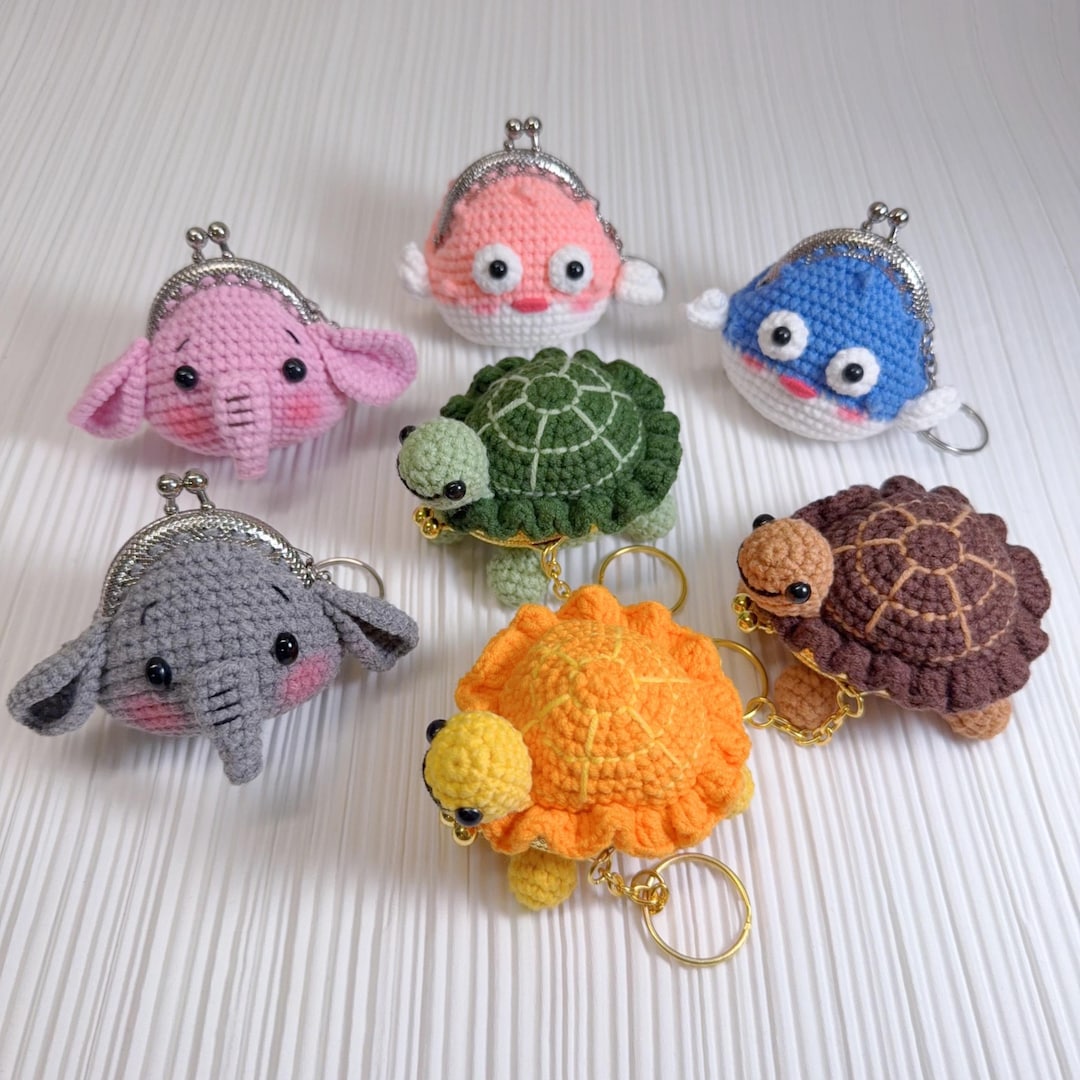 Handmade Crochet Animal Coin Purse, Turtle Coin Purse / Elephant Coin ...