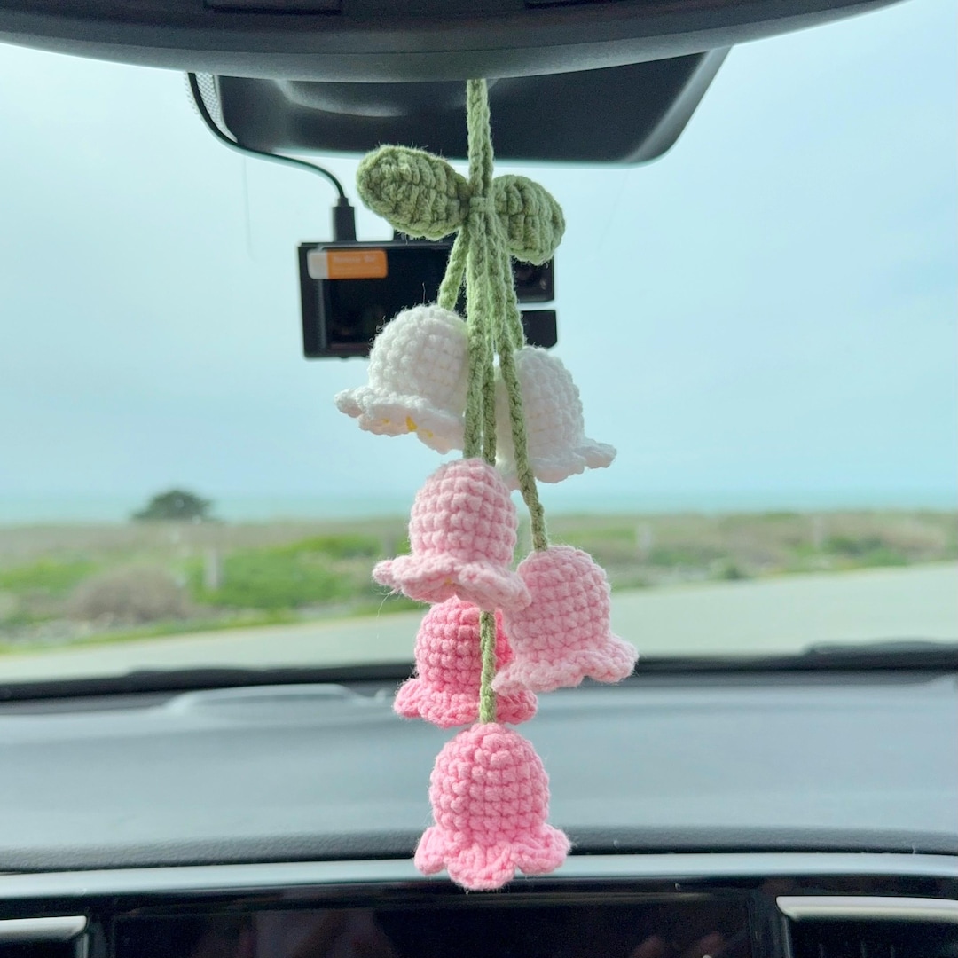 Crochet Lily of the Valley Car Charm: Handmade Knitted Vehicle Decor - Etsy
