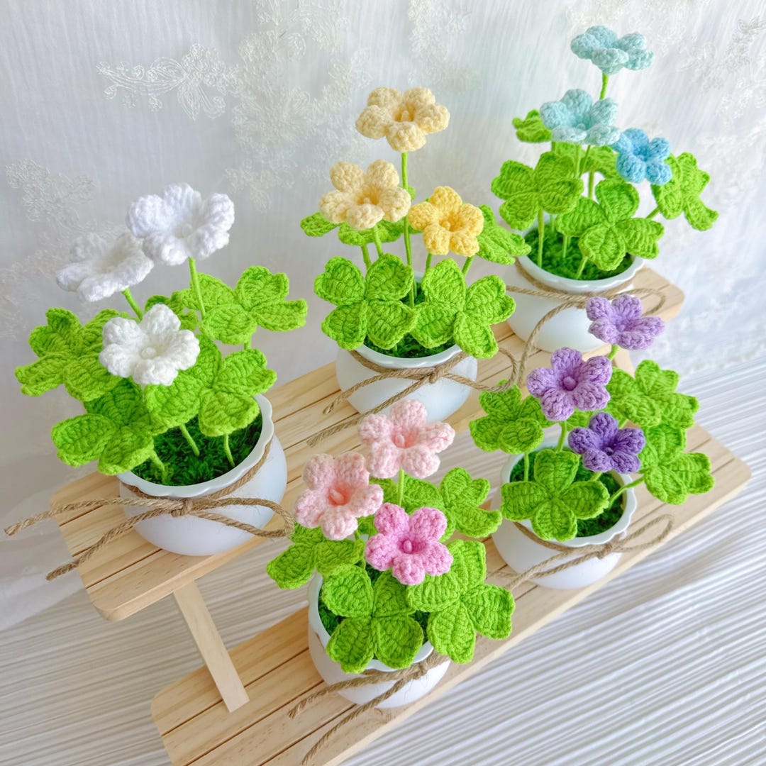 Crochet Four Leaf Clover: Lucky Potted Plant Decoration - Etsy