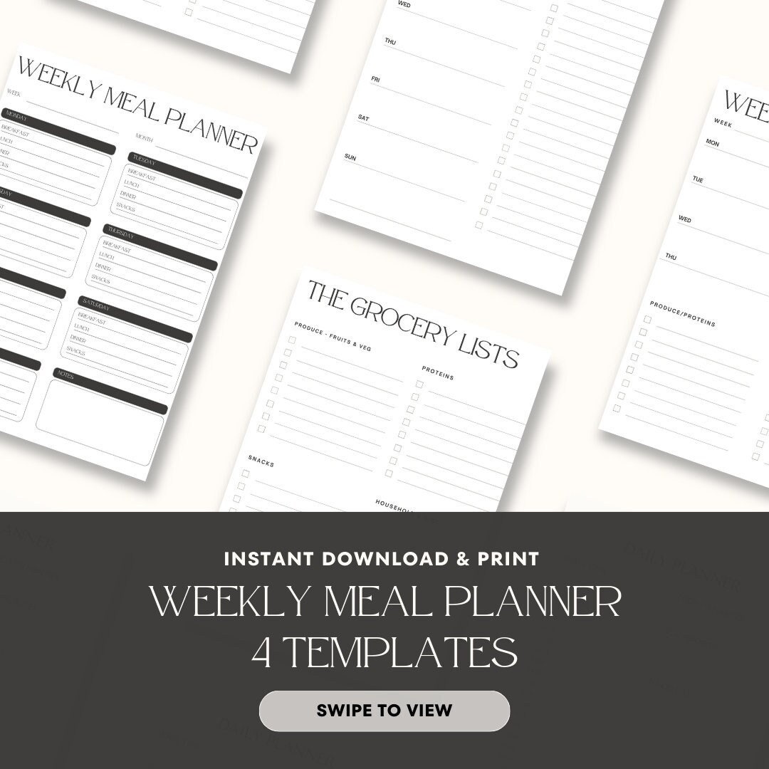 Printable Weekly Meal Planner Meal Prep Guide Grocery Lists - Etsy