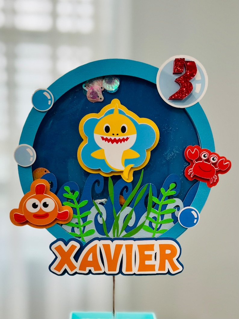 Baby Shark Cake Topper, 3D Cake Topper With Shaker, Baby Shark Birthday ...