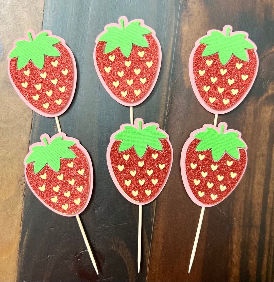 Strawberry Cupcake Toppers, Pink Berry Birthday Party Decor for Baby ...