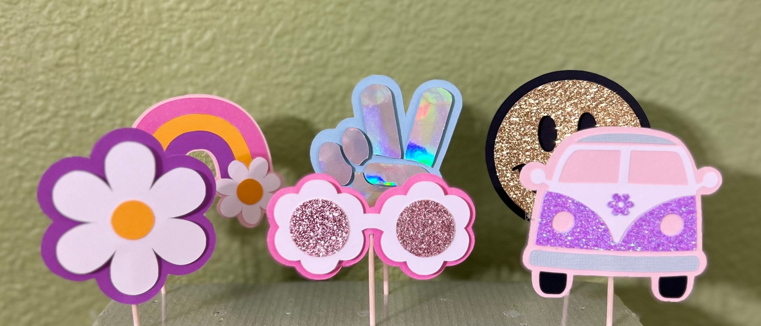 Groovy Cupcake Toppers, Happy Face Cupcake Topper, Groovy Theme, Retro ...