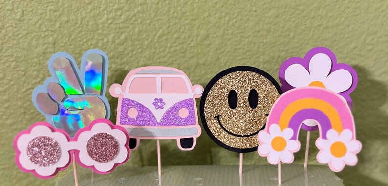 Groovy Cupcake Toppers, Happy Face Cupcake Topper, Groovy Theme, Retro ...