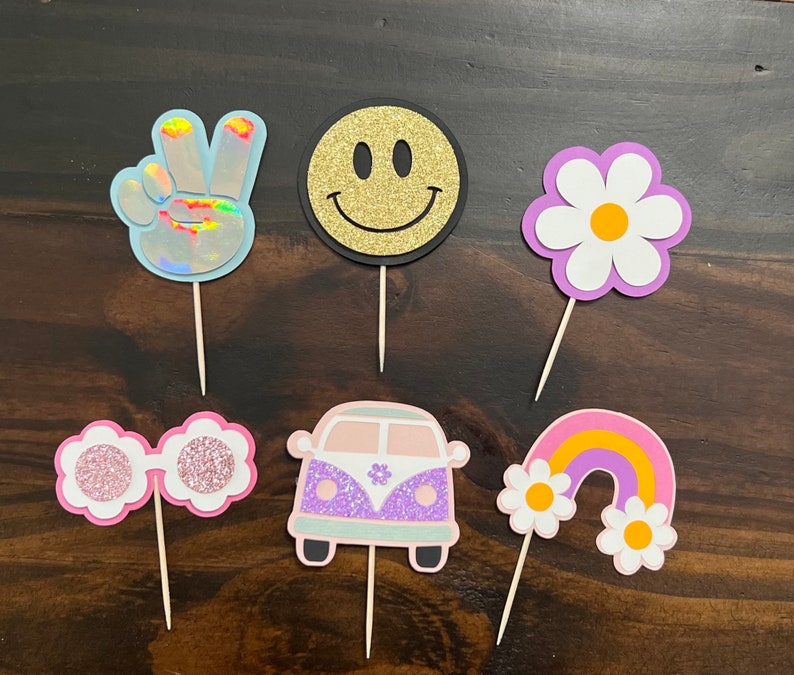 Groovy Cupcake Toppers, Happy Face Cupcake Topper, Groovy Theme, Retro ...
