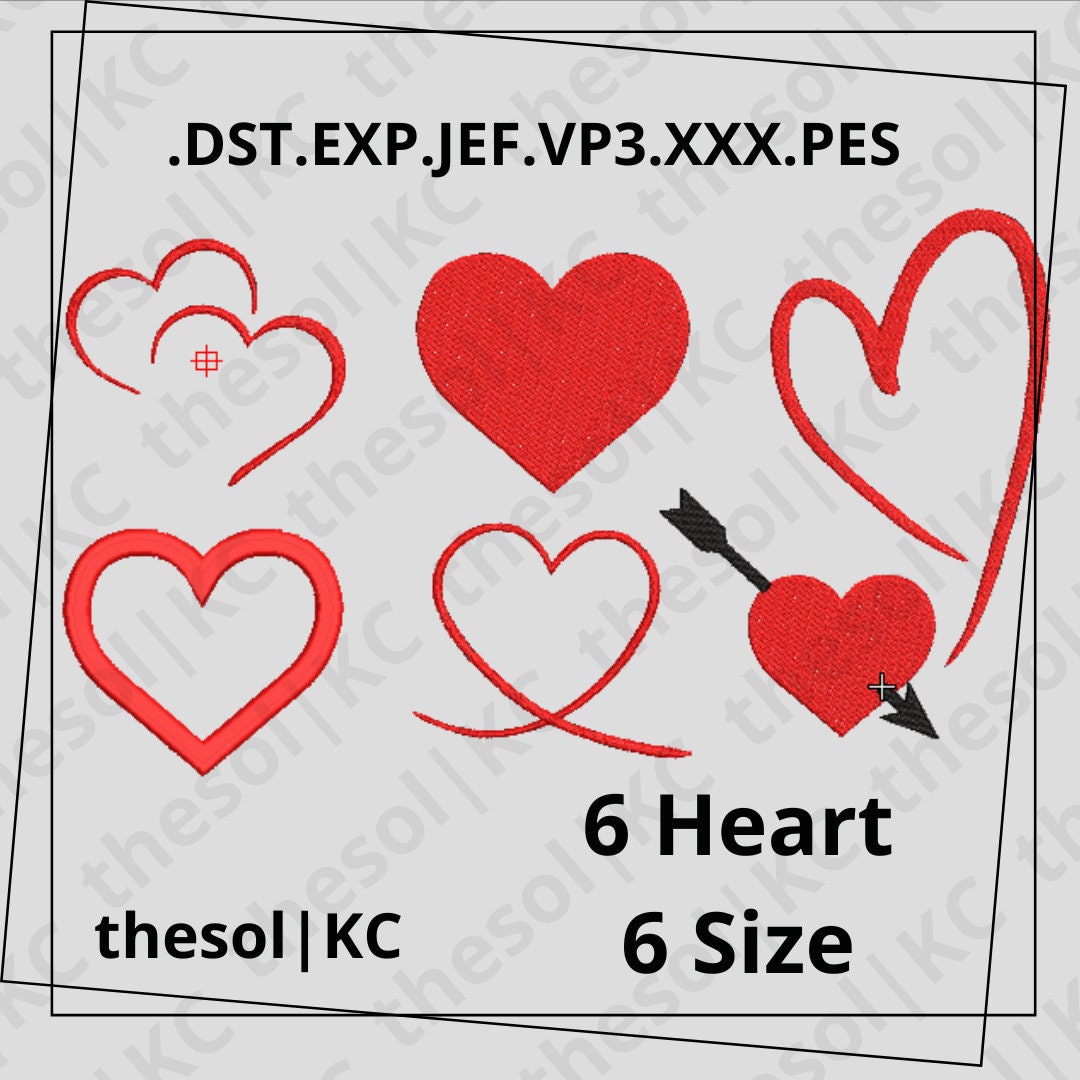 Heart Embroidery Bundle (digital File) - Etsy