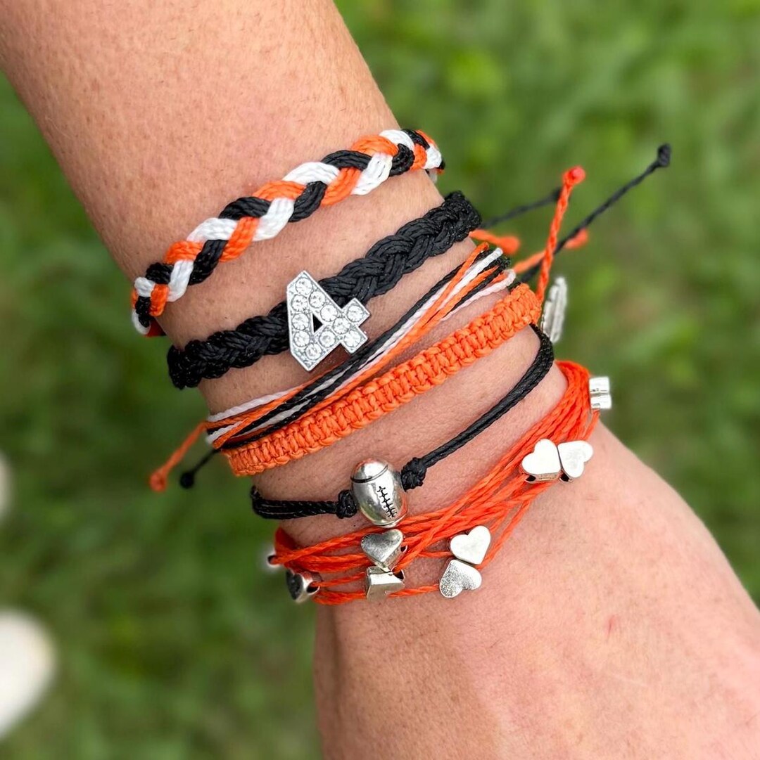 Custom Football Bracelet Stack: Silver Charms, Team Colors, Favorite ...
