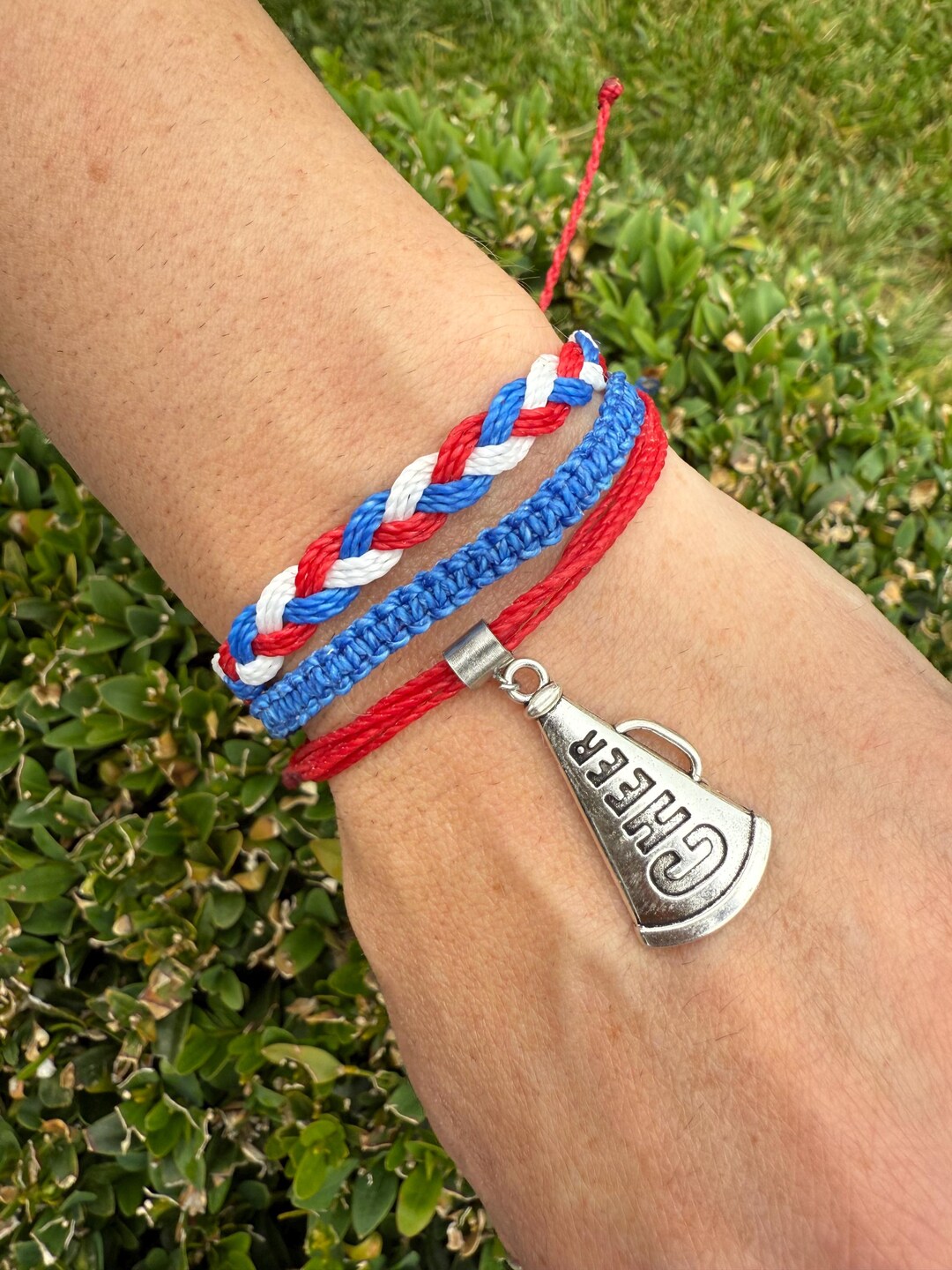 Silver Cheer Megaphone Charm Bracelet Stack • Red, Blue and White - Etsy