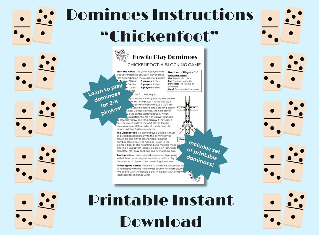 Domino Instructions Printable | Digital Download | How to Play Dominoes ...