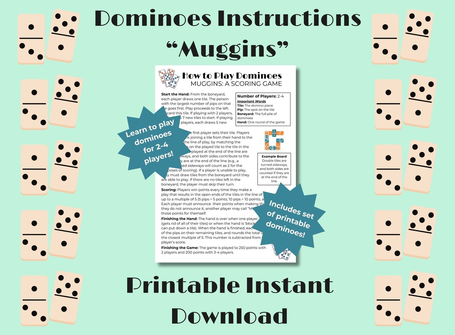 Domino Instructions Printable | Digital Download | How to Play Dominoes ...