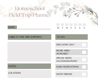 Field Trip Planning Printable Homeschool Planner Field Trip Planner ...