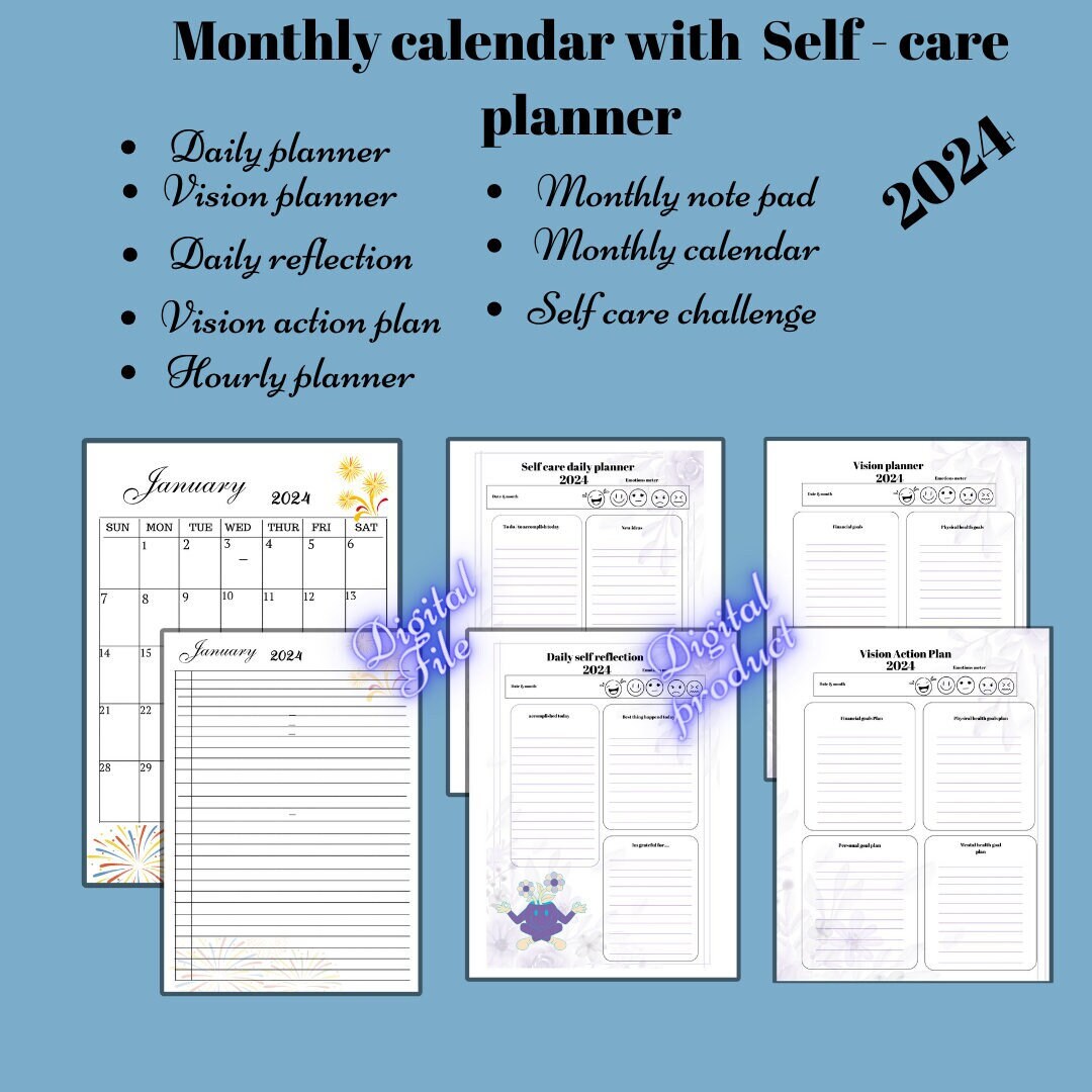 Self-care Planner, 2024 Monthly Calendar With Monthly Note Pad ...