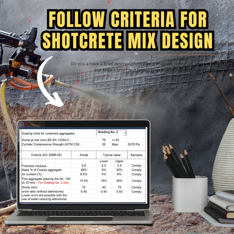 Shotcrete Mix Design Template Reference to ACI 506R-05 and Free ...