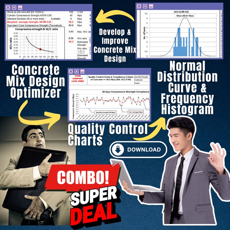 Combo: Concrete Mix Design Optimizer Ver. 1; Quality Control Charts ...