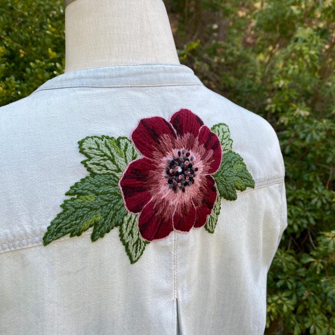 Windflower Crewel Intent Embroidery DIY Patch and Applique Kit - Etsy