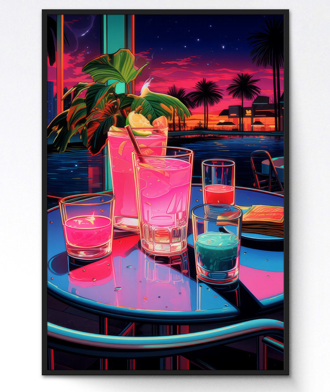 Retro Neon Downloadable Print | Neo-pop Tropical Cocktails Tiki Ocean ...