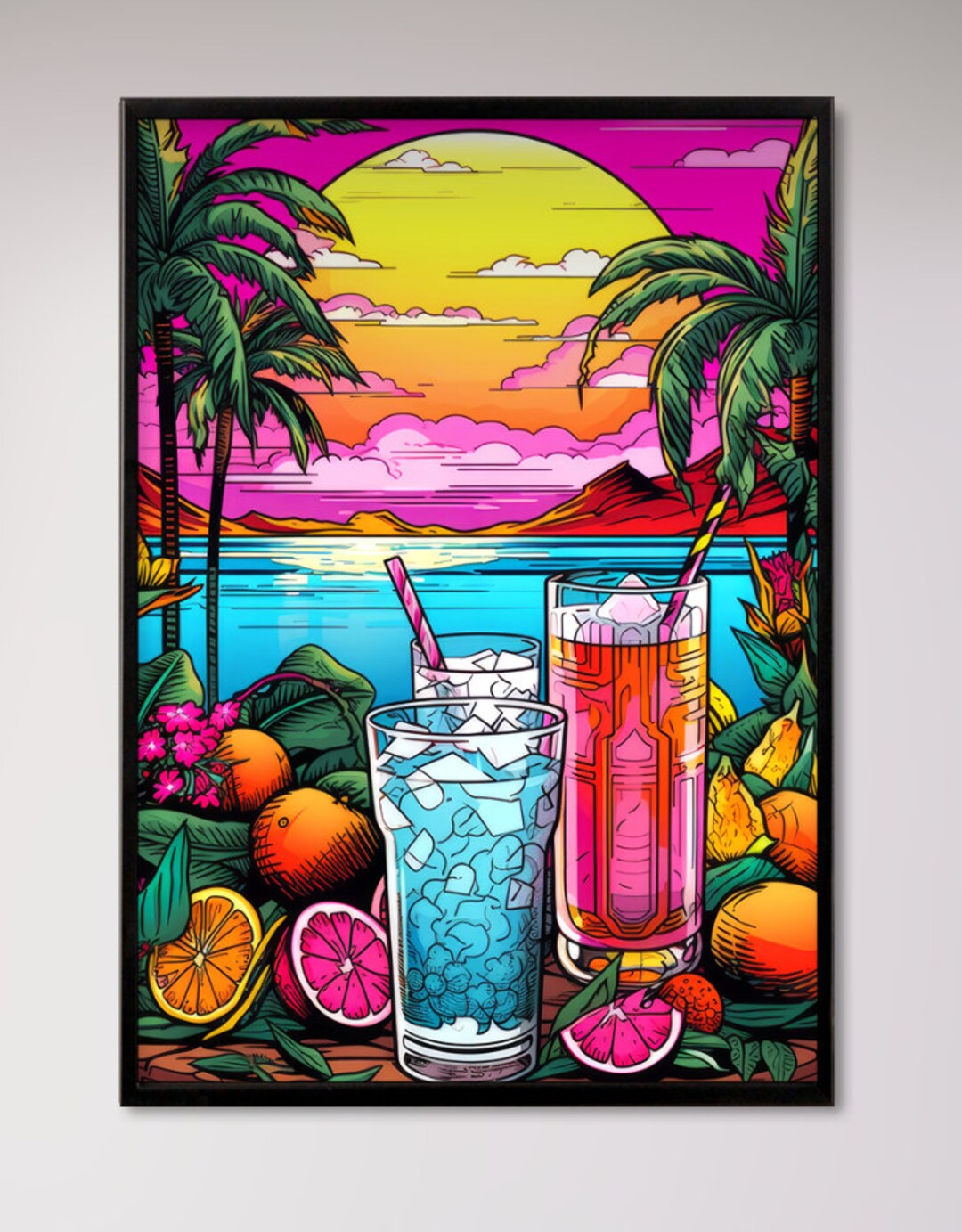 Retro Neon Downloadable Print | Tropical Cocktails Tiki Ocean Sunset ...