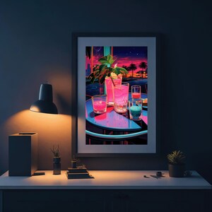 Retro Neon Downloadable Print Neo-pop Tropical Cocktails Tiki Ocean ...