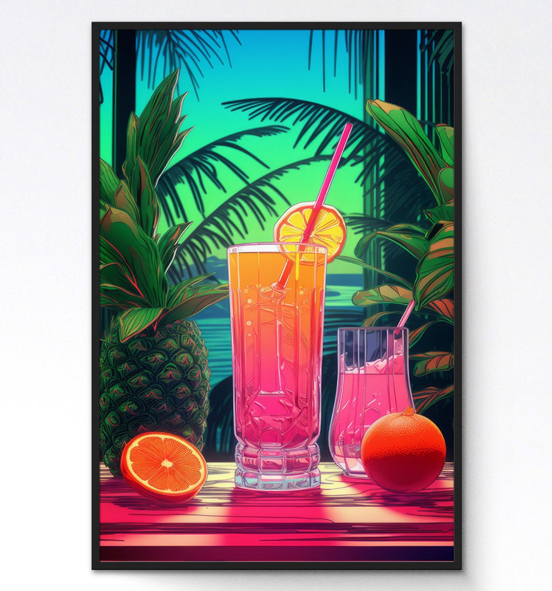 Retro Neon Downloadable Print | Tropical Cocktails Tiki Ocean Sunset ...