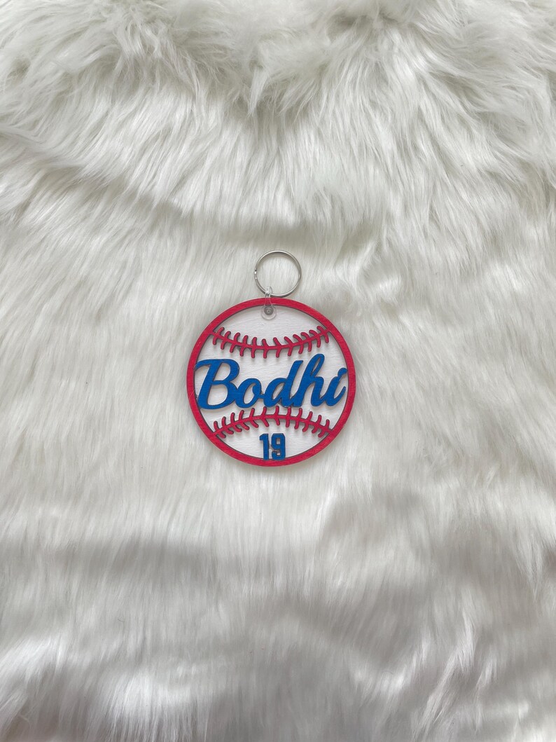 Baseball Name Tag, Sports Name and Jersey Number Keychain, Team Gift - Etsy
